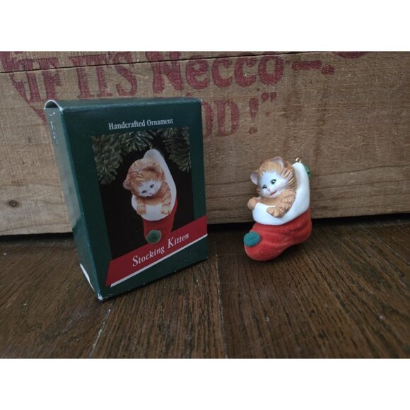 Hallmark | Holiday | Vtg Hallmark Keepsake 989 Stocking Kitten Tabby ...